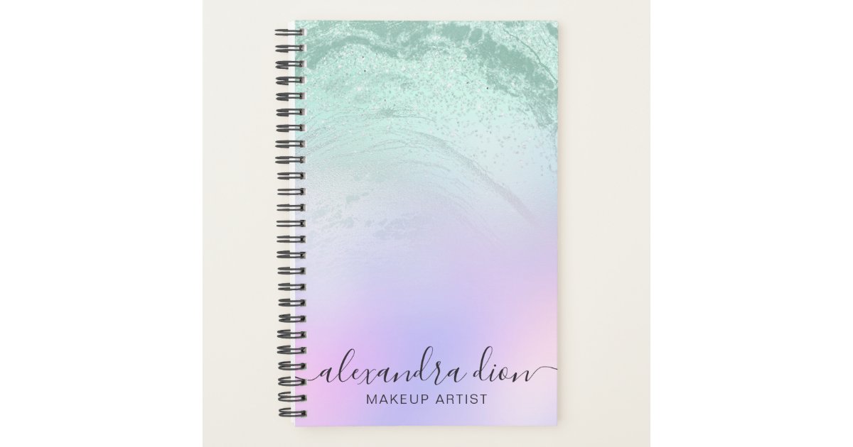 Elegant mint green glitter marble makeup artist planner | Zazzle