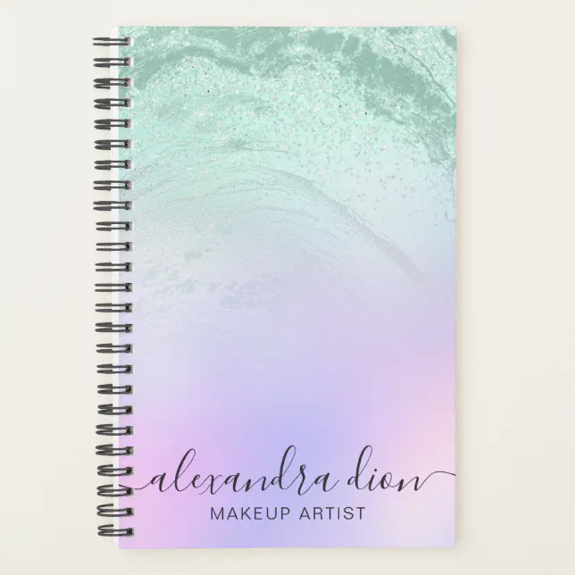 Elegant mint green glitter marble makeup artist planner | Zazzle