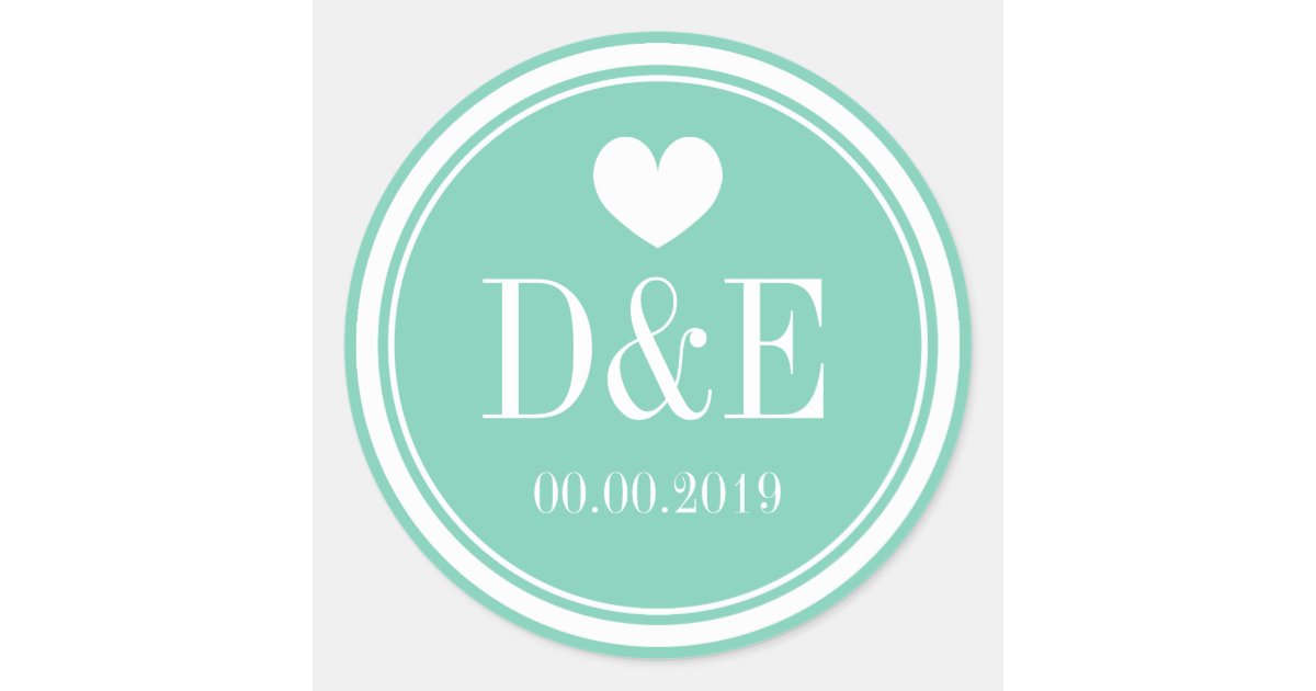 Elegant mint green monogram wedding stickers | Zazzle