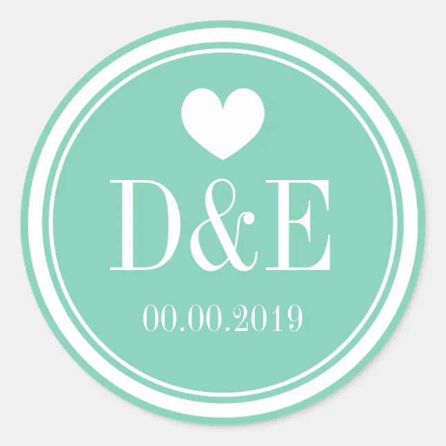 Elegant mint green monogram wedding stickers | Zazzle