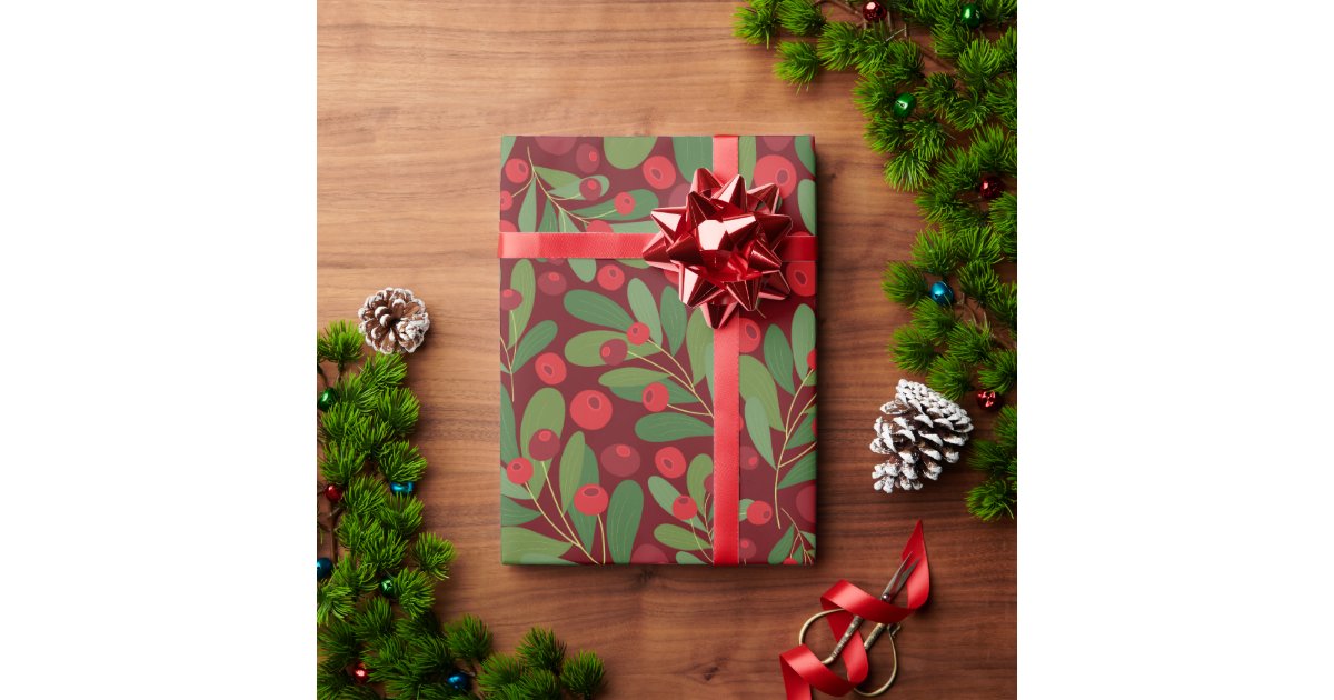 Elegant Mistletoe Christmas Holiday Wrapping Paper | Zazzle