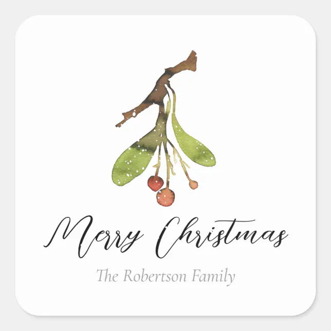 Elegant Mistletoe Christmas Square Sticker | Zazzle