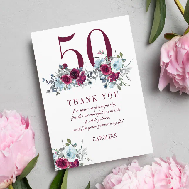 Elegant modern 50th milestone birthday thank you card | Zazzle