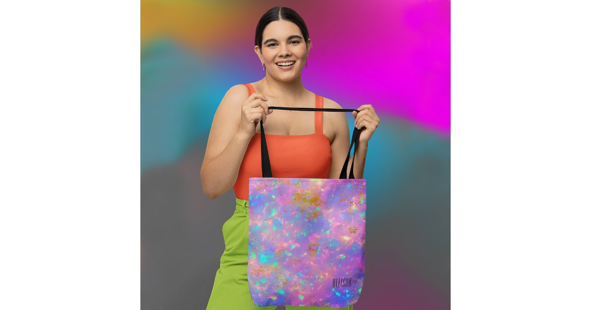 Elegant Modern Abstract Gold Fire Opal Custom Name Tote Bag | Zazzle