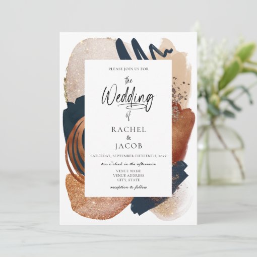 Elegant Modern Abstract Terracotta Wedding Invitation | Zazzle