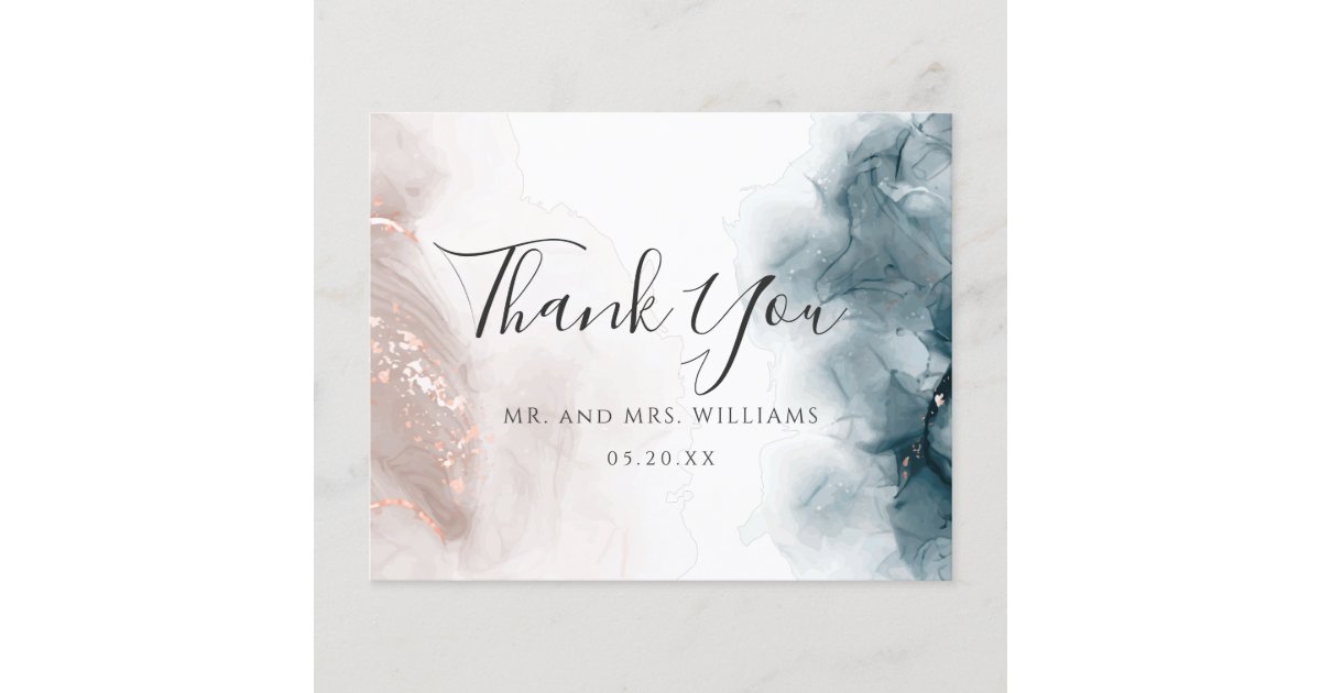 Elegant Modern Alcohol Ink Blush Blue Thank You | Zazzle