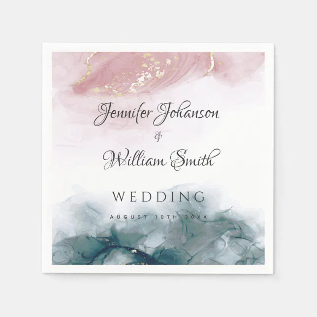 Elegant Modern Alcohol Ink Blush Blue Watercolor Napkins | Zazzle