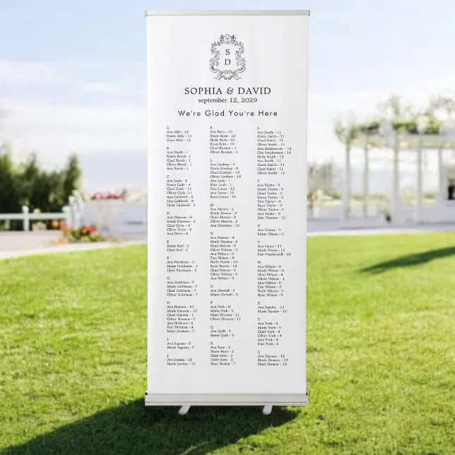 Elegant Modern Alphabetical Seating Chart Retractable Banner | Zazzle