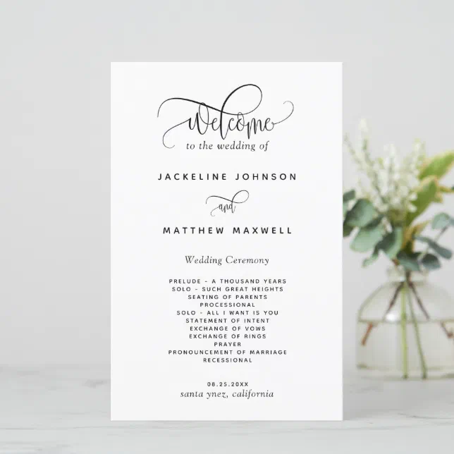 Elegant Modern and Simple, Script Wedding Program | Zazzle
