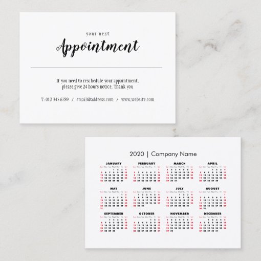 Elegant Modern Appointment Card 2020 Calendar | Zazzle