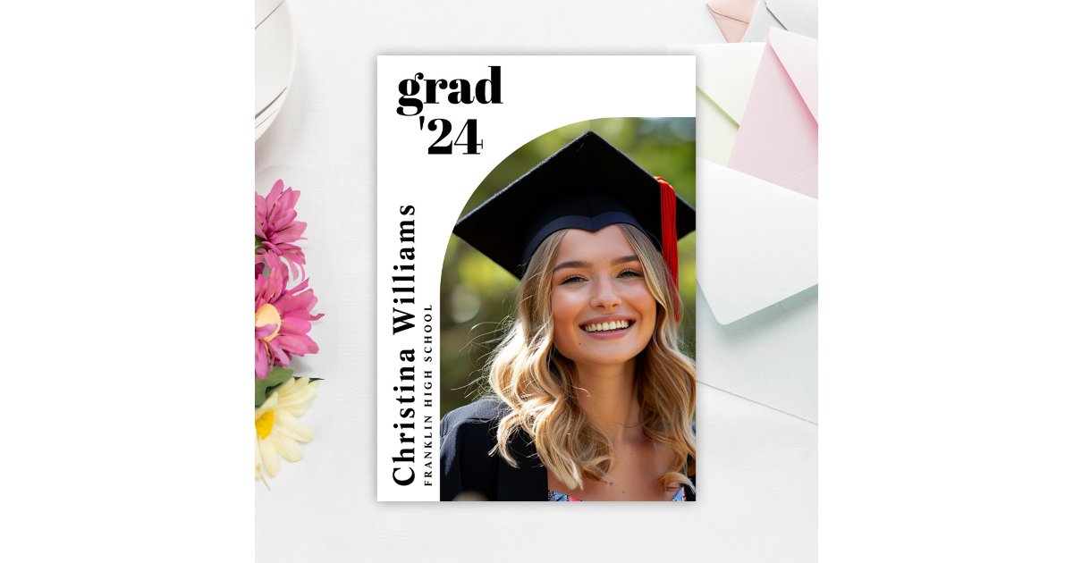 Elegant Modern Arch Photo High School Graduation Announcement | Zazzle