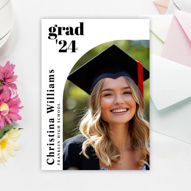 Elegant Modern Arch Photo High School Graduation Announcement | Zazzle