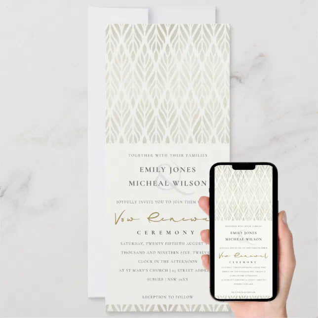 ELEGANT MODERN ART DECO WHITE SILVER VOW RENEWAL INVITATION | Zazzle