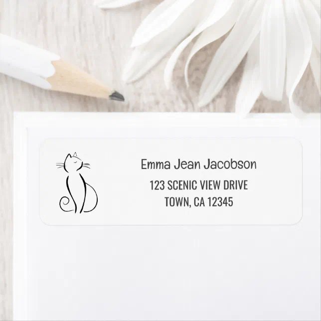 Elegant Modern Artsy Cat Mom Return Address Label | Zazzle