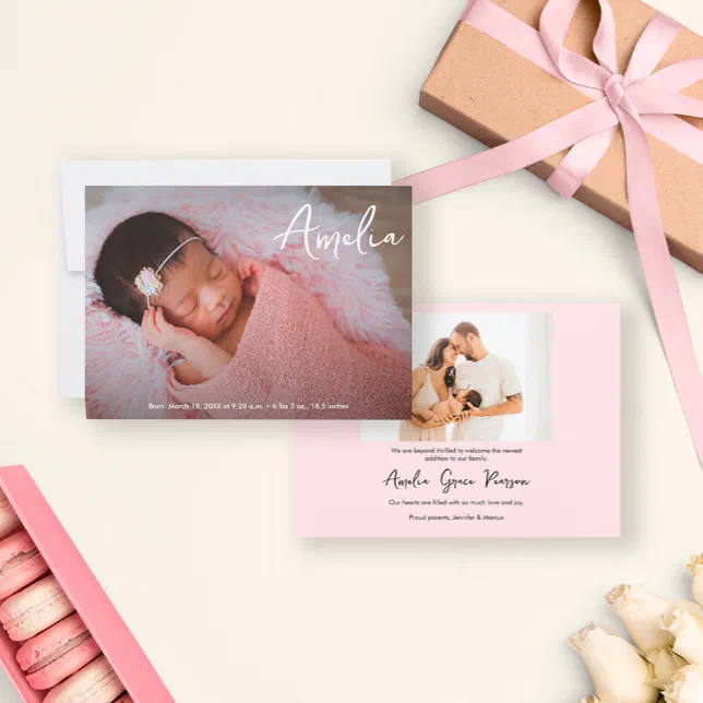 Elegant Modern Baby Girl Name Photo Announcement | Zazzle