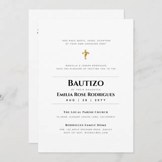 Elegant Modern BAUTIZO Bautismo Baptism -ADD VERSE Invitation | Zazzle