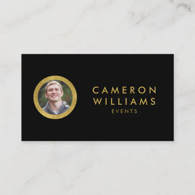 Elegant Modern Black and Faux Gold Profile Photo Business Card | Zazzle