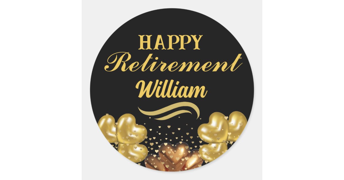 Elegant Modern Black and gold Happy Retirement Classic Round Sticker ...