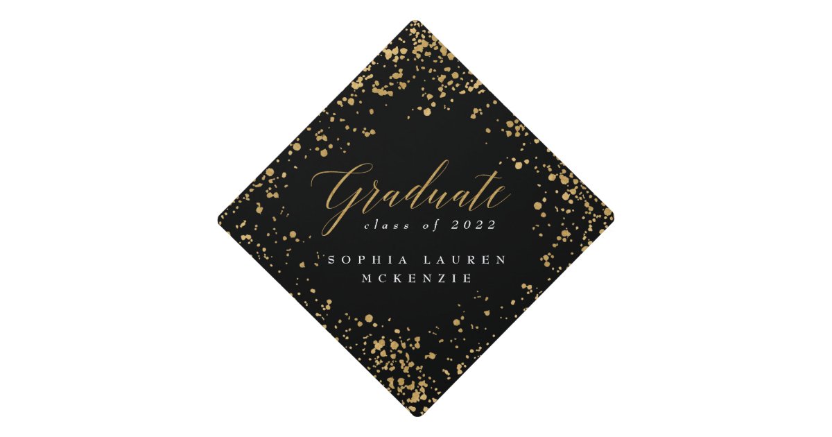 Elegant modern black and gold script graduate graduation cap topper ...