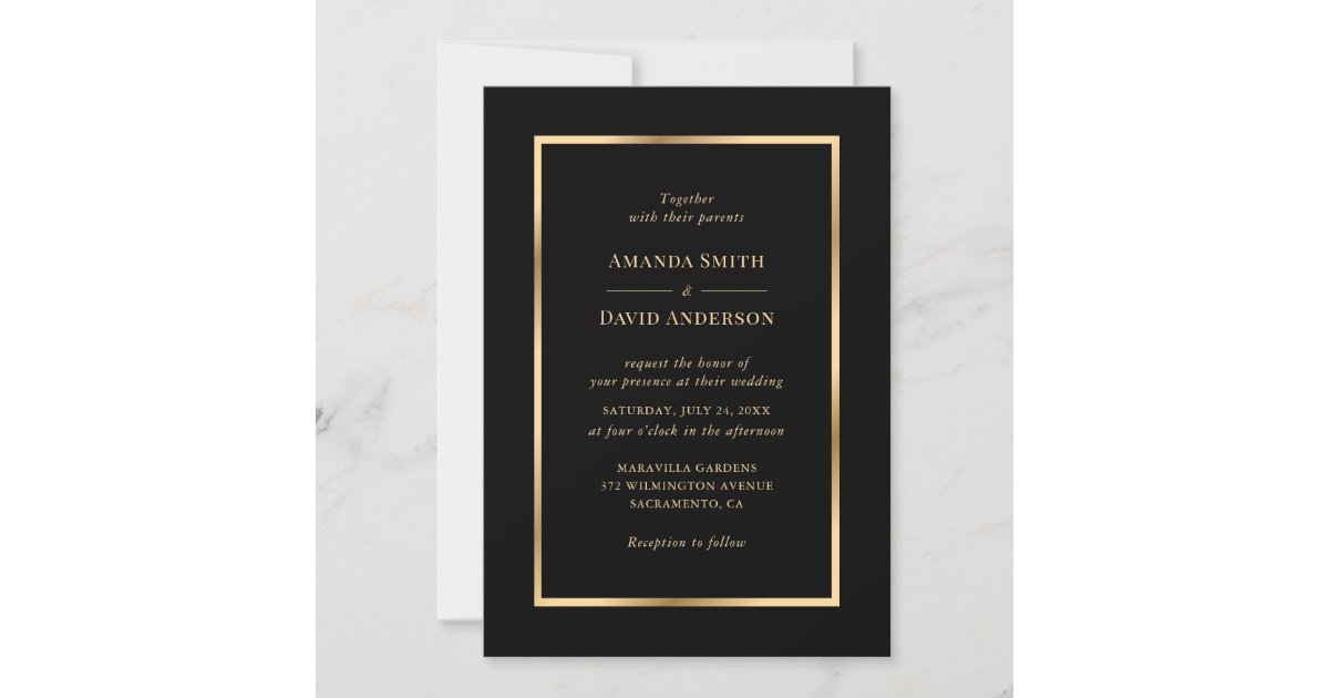 Elegant Modern Black and Gold Wedding Invitation | Zazzle