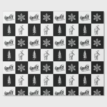 Elegant Modern Black and White Christmas Wrapping Paper | Zazzle