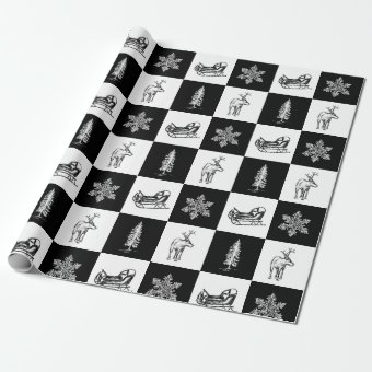 Elegant Modern Black and White Christmas Wrapping Paper | Zazzle