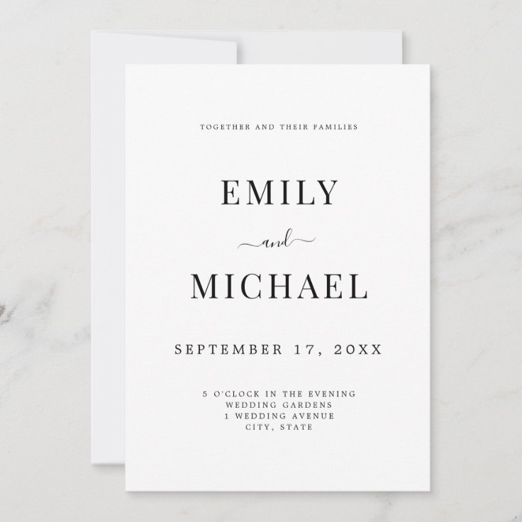 Elegant Modern Black and White Classy Wedding Invitation | Zazzle