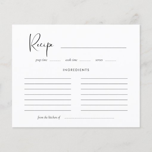 Elegant & modern black and white recipe card | Zazzle