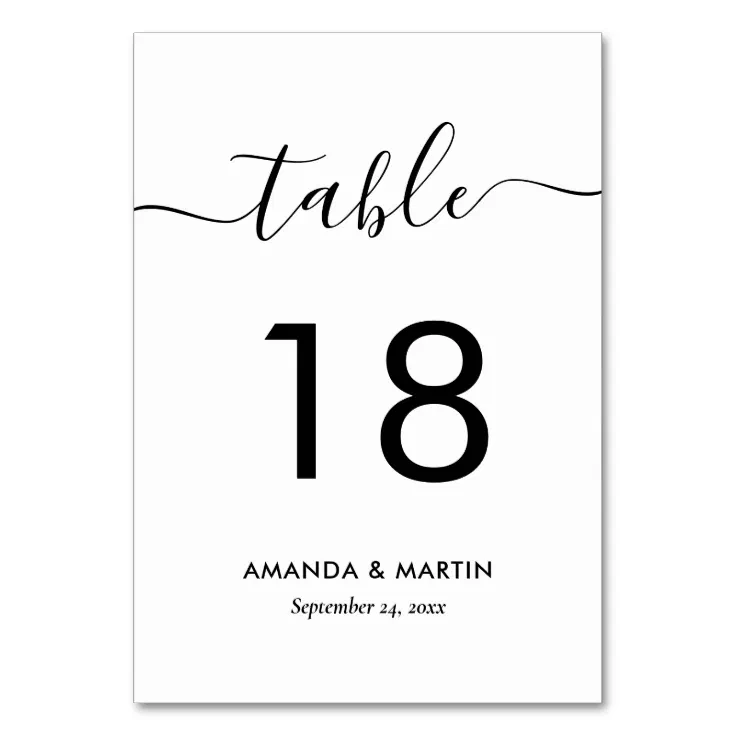Elegant Modern Black and White Table Number Card | Zazzle