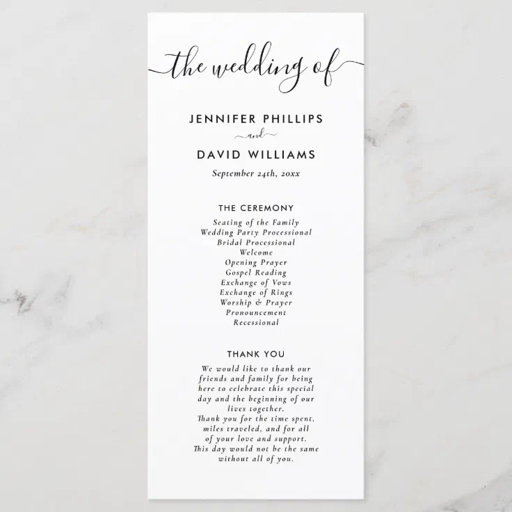 Elegant Modern Black and White Wedding Program | Zazzle