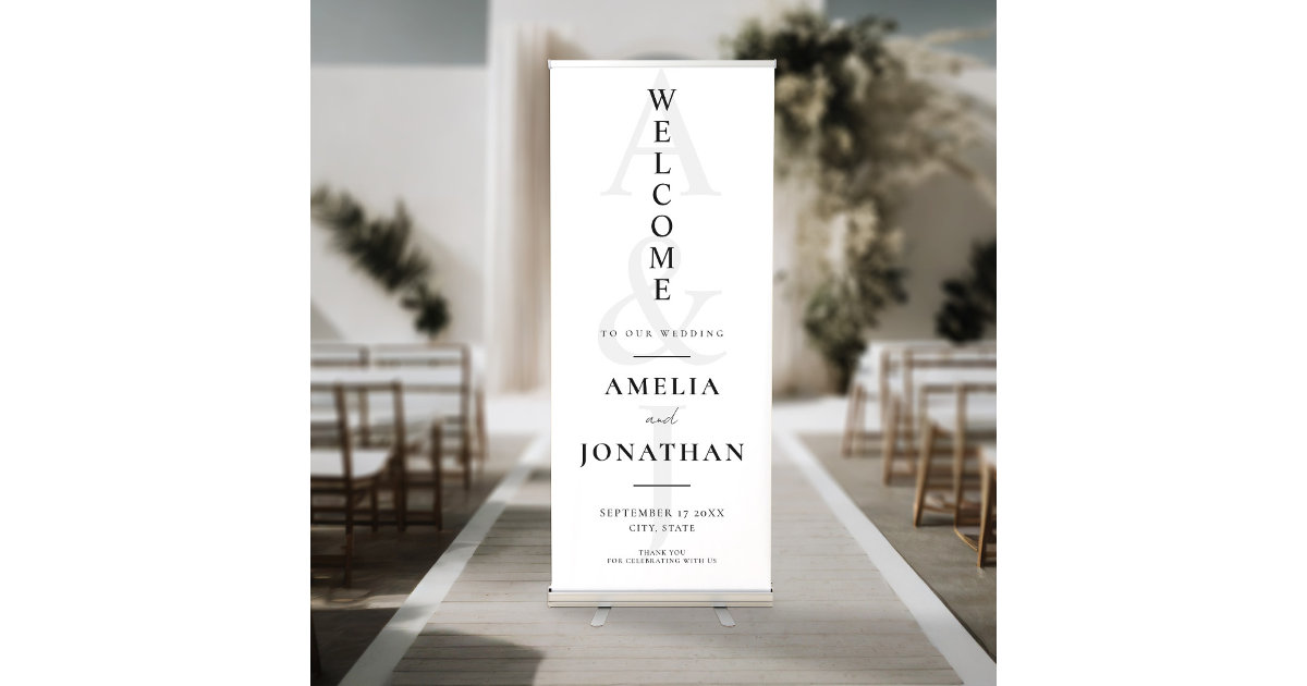 Elegant Modern Black and White Wedding Welcome Retractable Banner | Zazzle