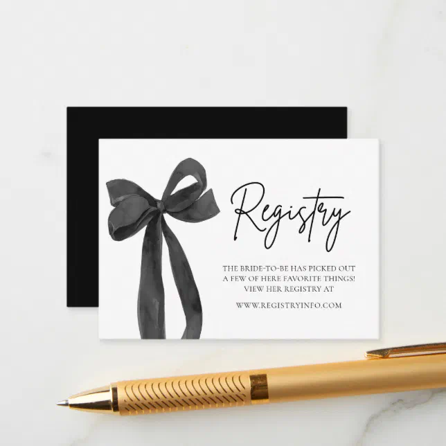 Elegant Modern Black Bow Bridal Shower Registry Enclosure Card | Zazzle