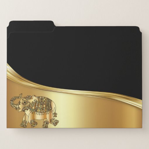 Elegant Modern Black Gold Elephant, Paisley File Folder | Zazzle
