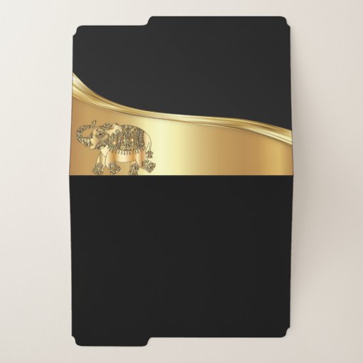 Elegant Modern Black Gold Elephant, Paisley File Folder | Zazzle