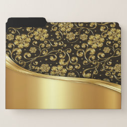 Elegant Modern Black Gold Flowers File Folder | Zazzle