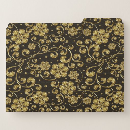 Elegant Modern Black Gold Flowers File Folder | Zazzle