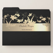 Elegant Modern Black Gold Flowers File Folder | Zazzle