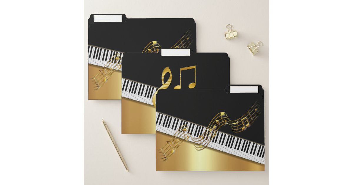 Elegant Modern Black Gold Music Notes,Piano Keys File Folder | Zazzle
