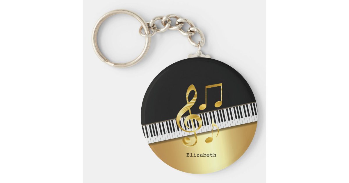 Elegant Modern Black Gold Music Notes,Piano Keys Keychain | Zazzle