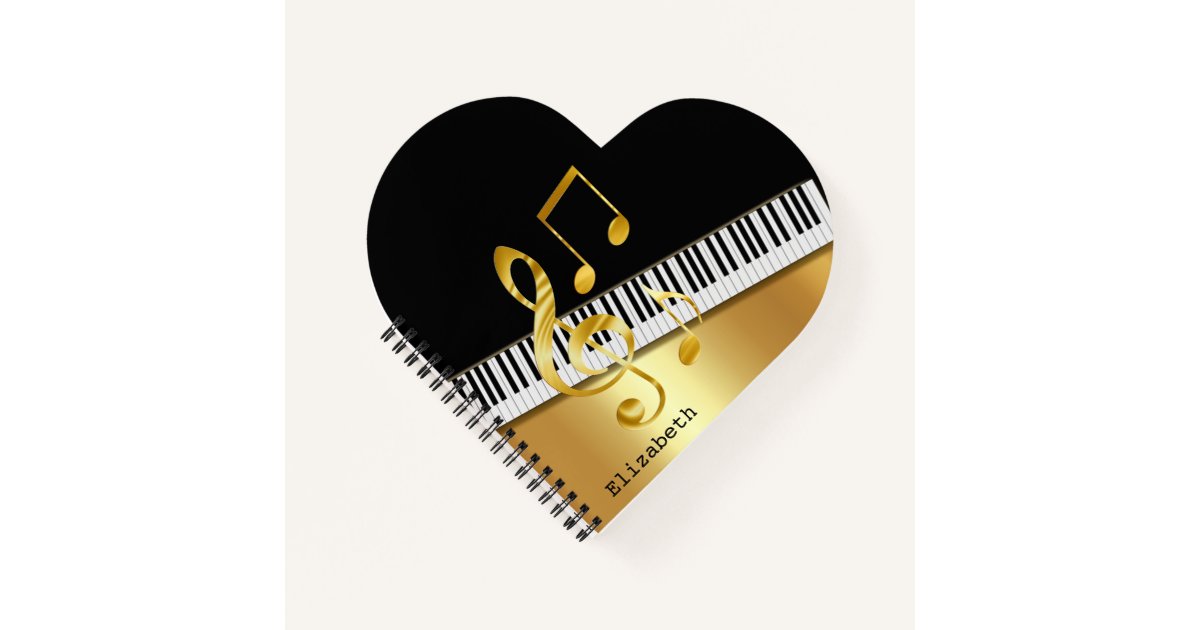 Elegant Modern Black Gold Music Notes,Piano Keys Notebook | Zazzle