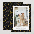 Elegant Modern Black Gold Photo New Year Card | Zazzle