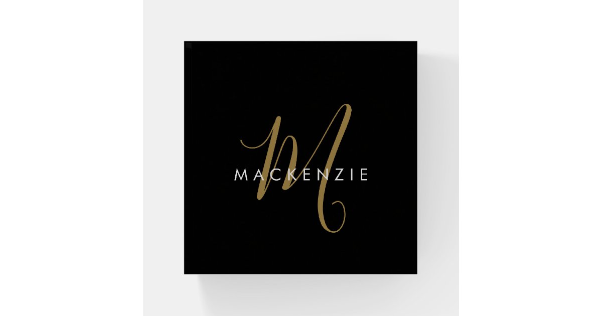 Elegant Modern Black Gold Script Monogram Paperweight Zazzle