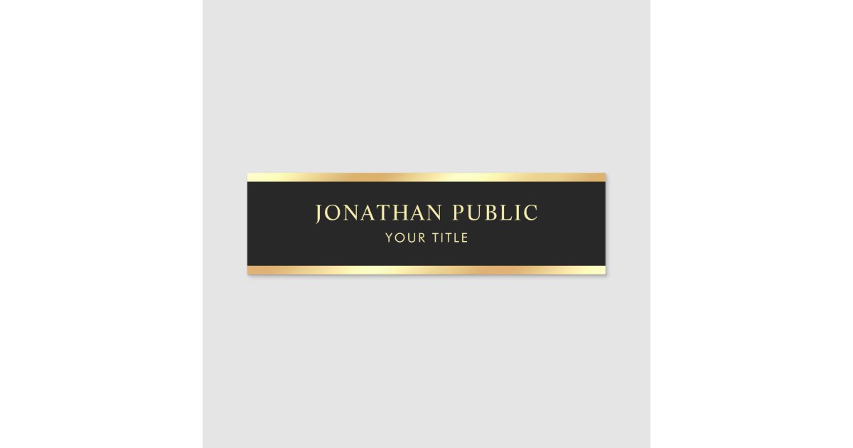 Elegant Modern Black & Gold Template Customer Name Tag | Zazzle