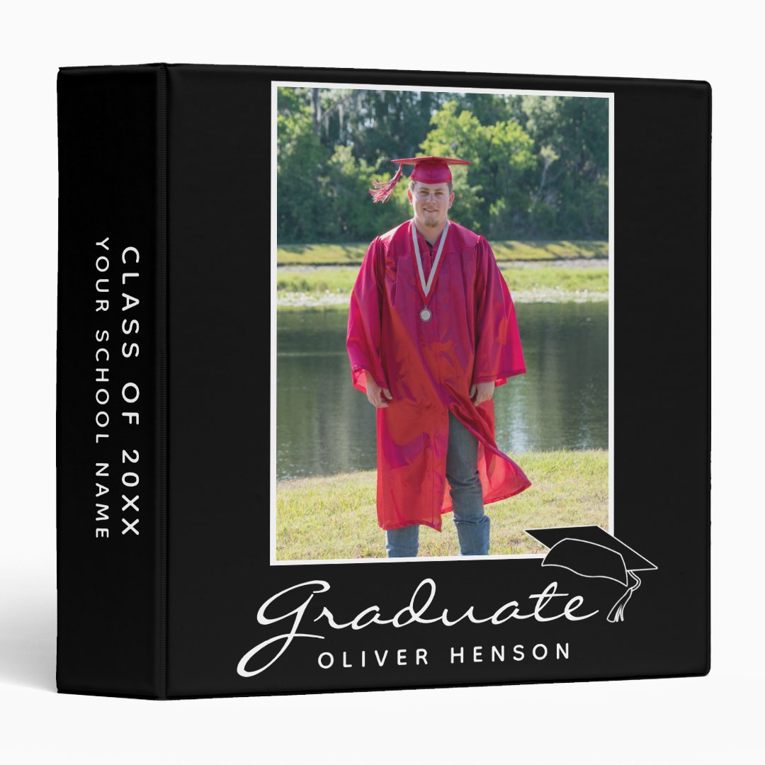 Elegant Modern Black Graduation Photo Album 3 Ring Binder | Zazzle