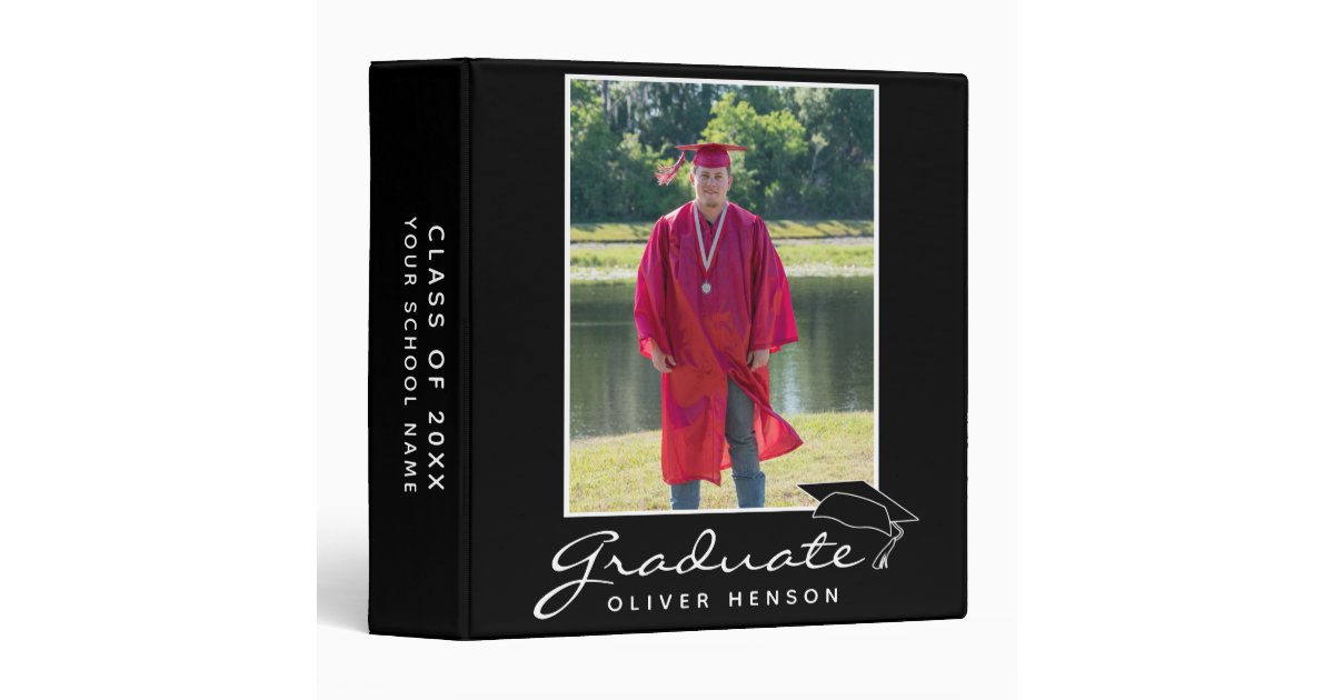 Elegant Modern Black Graduation Photo Album 3 Ring Binder | Zazzle