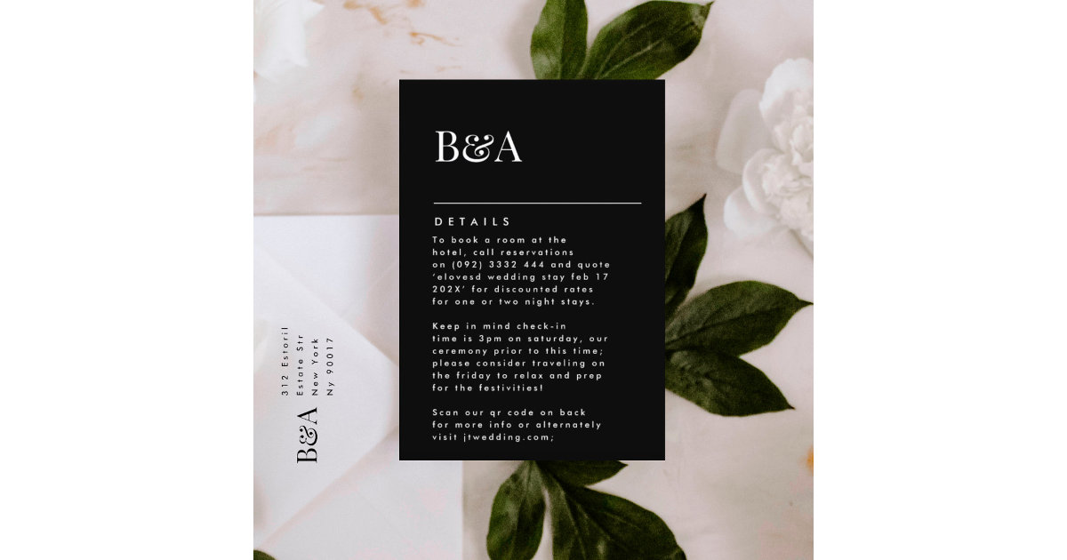 Elegant Modern Black Monogram Details Enclosure Card | Zazzle