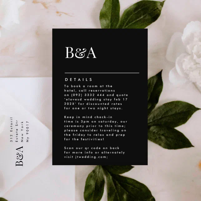 Elegant Modern Black Monogram Details Enclosure Card | Zazzle
