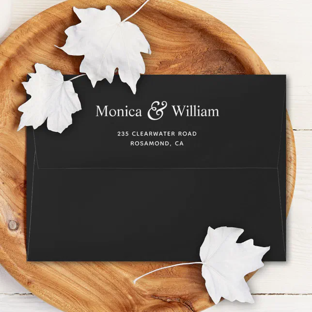 Elegant modern black pre addressed wedding envelope | Zazzle