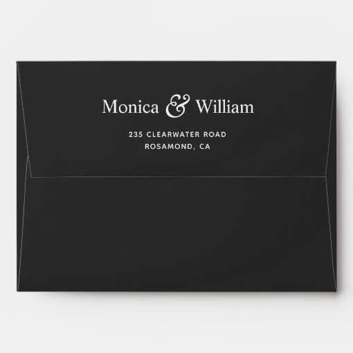 Elegant modern black pre addressed wedding envelope | Zazzle