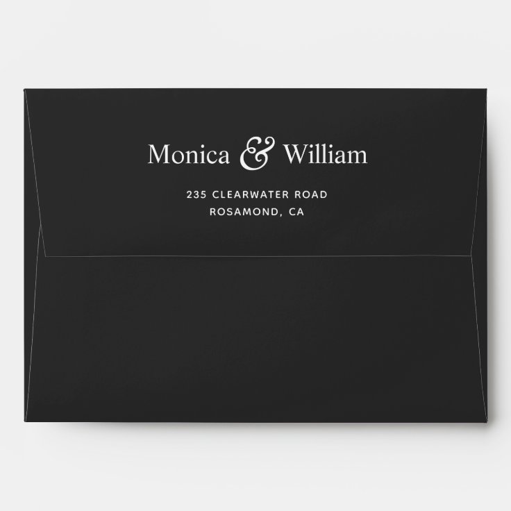 Elegant modern black pre-addressed wedding envelope | Zazzle